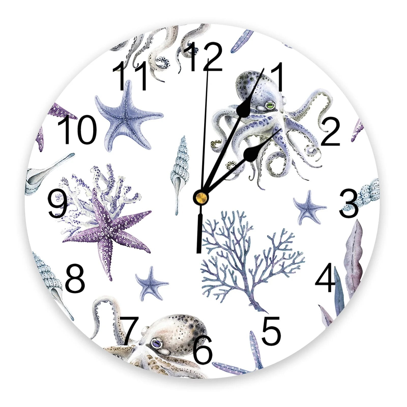 Ocean Watercolor Creatures Starfish Octopus Clocks Wall Home Decor ...