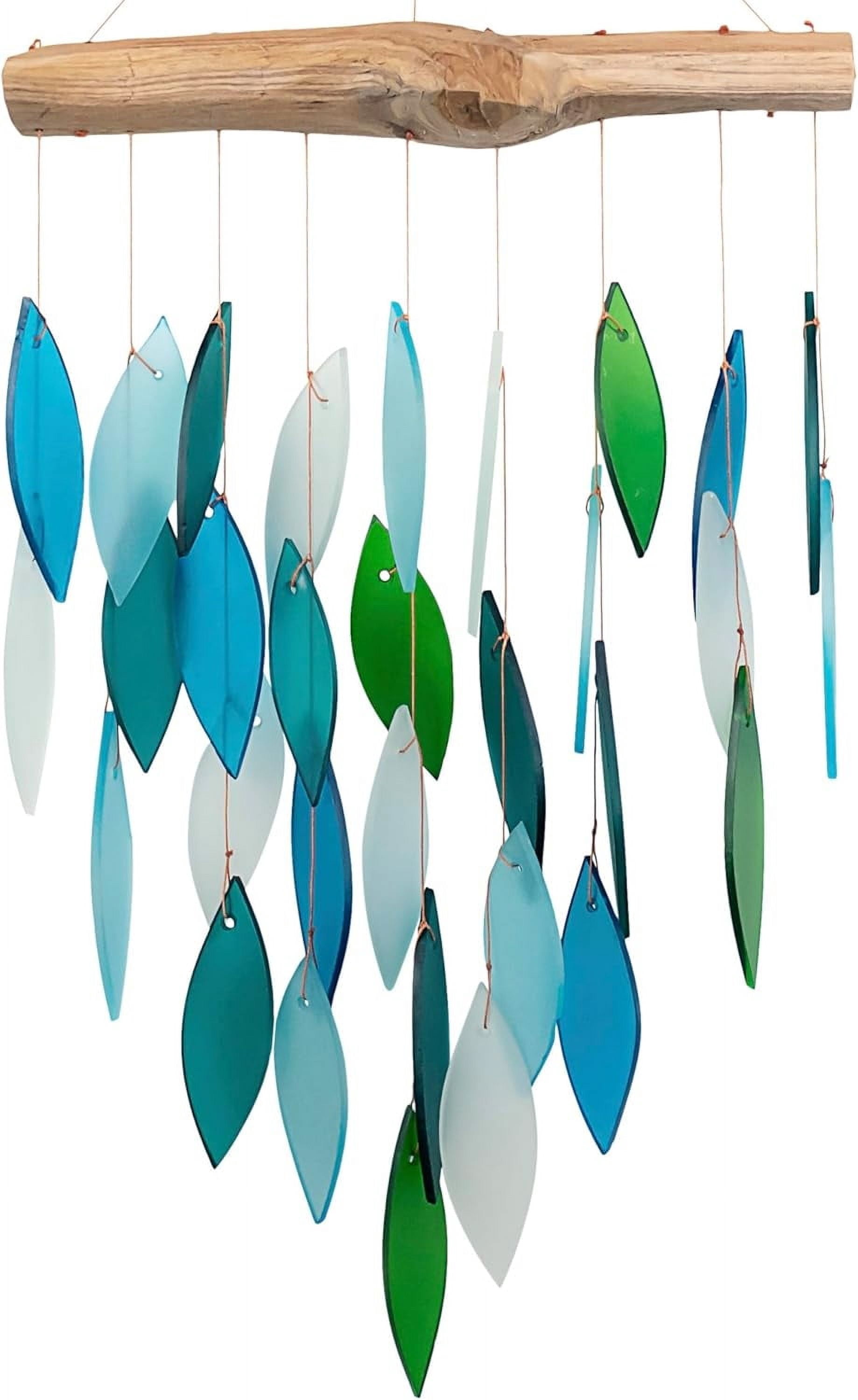 Ocean Waterfall Glass and Driftwood Chime, Sandblasted Glass and Found ...