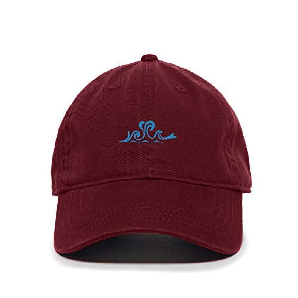 Ocean Wave Baseball Cap Embroidered Cotton Adjustable Dad Hat Burgundy ...