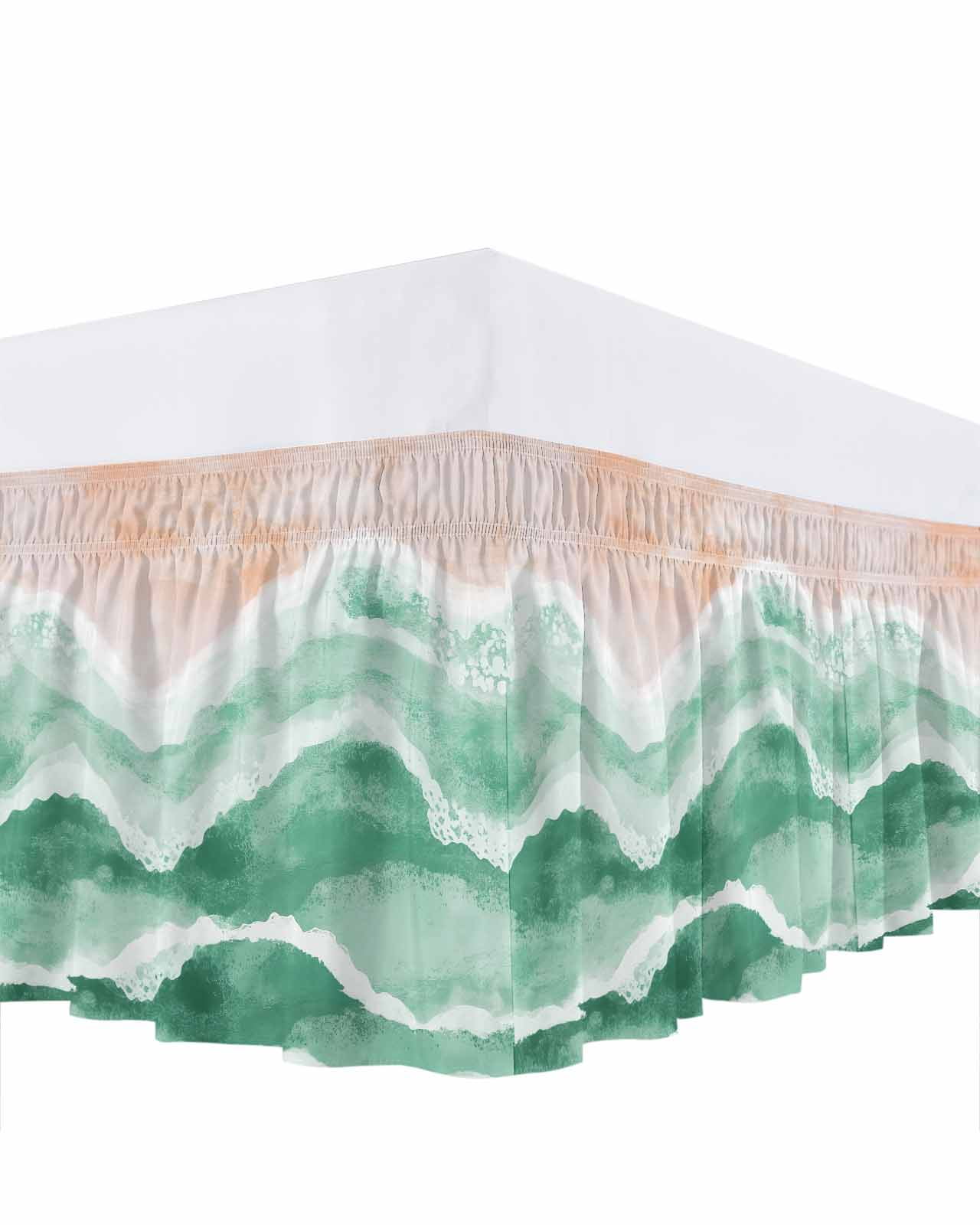 Ocean Wave Bed Skirt Queen Size 18" Drop Sage Green Gradient Beach Boho ...