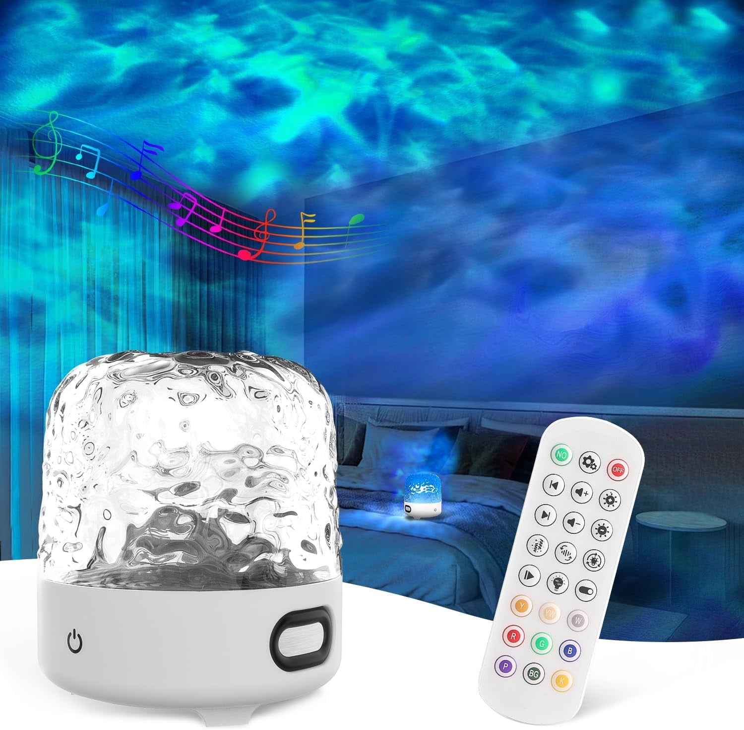 Ocean Wave Cordless Projector Light with 16 Color Effects, Night Lights ...