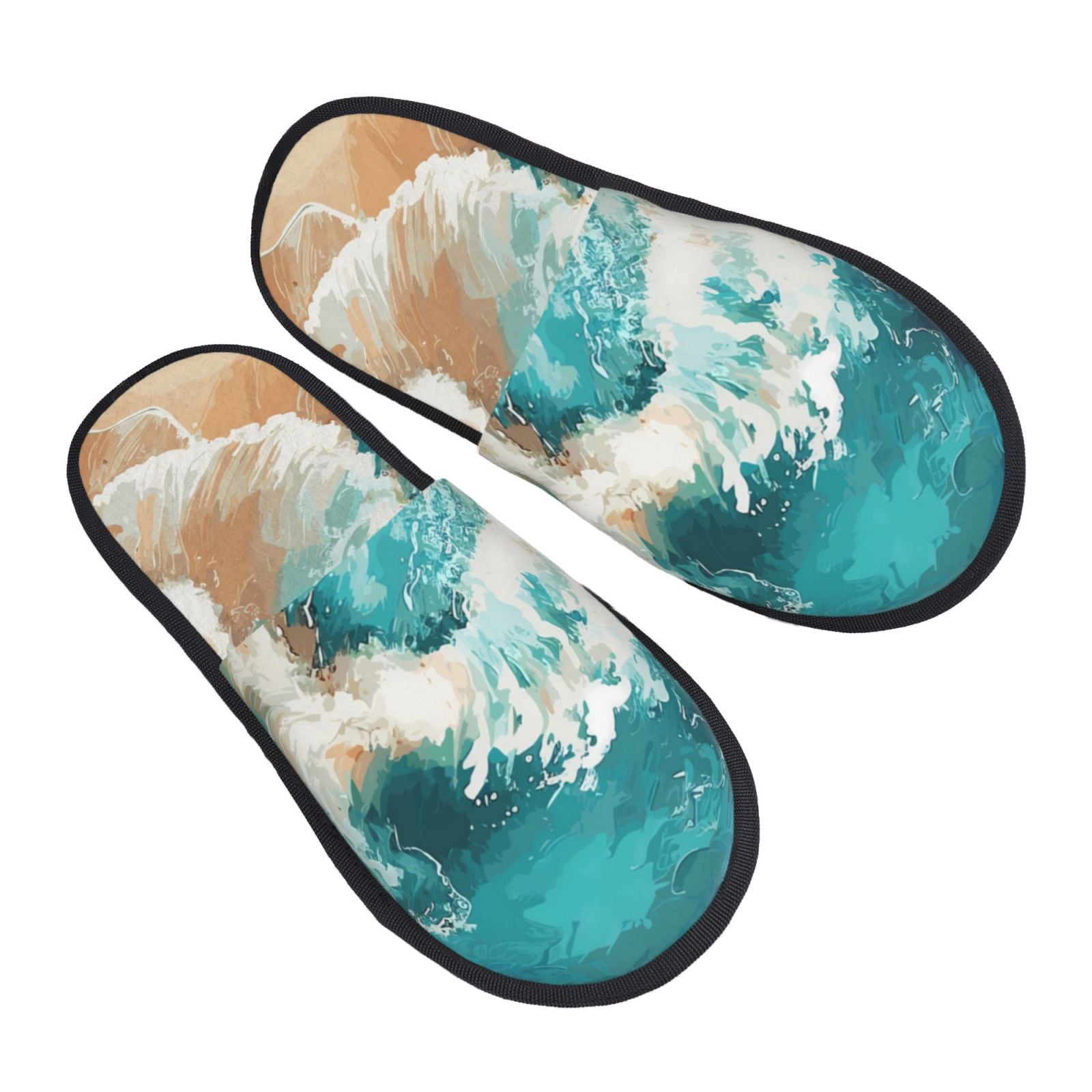 Ocean Wave Crash House Slippers for Women Indoor, Fuzzy Warm Women's ...