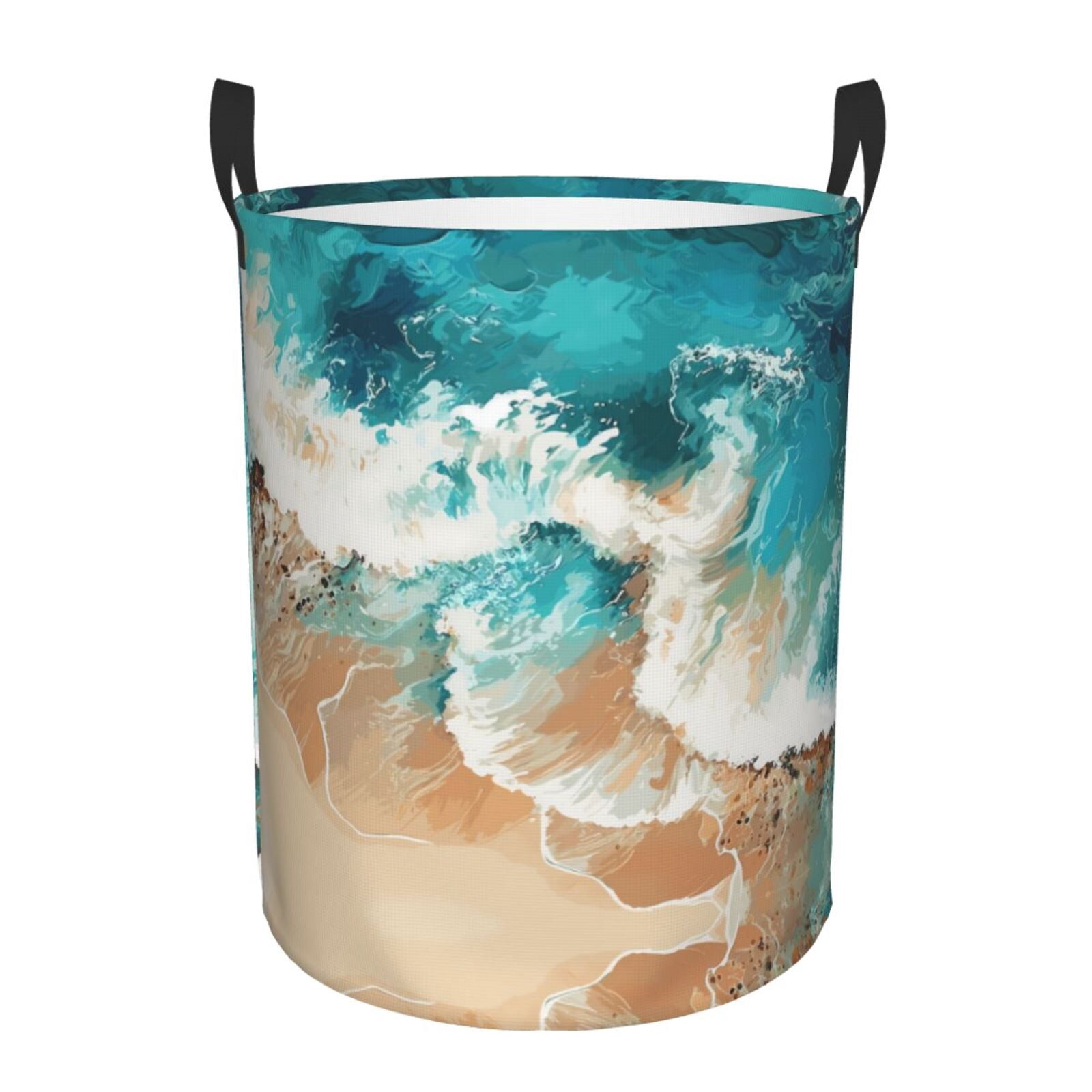 Ocean Wave Crash Laundry Basket with Handles - Freestanding Laundry ...