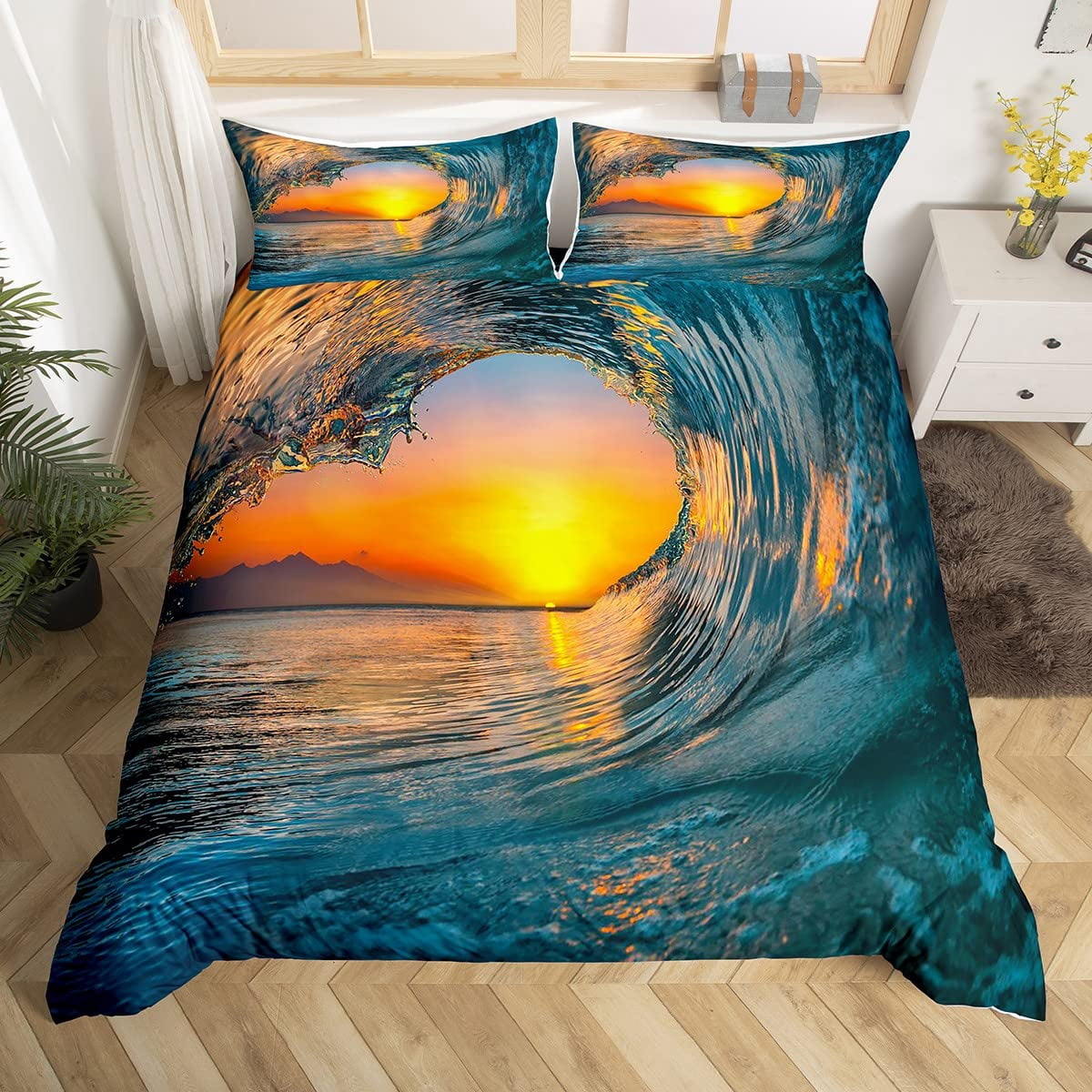 Ocean Wave Duvet Cover Set Full Size Waves Bedding Set Hawaiian ...