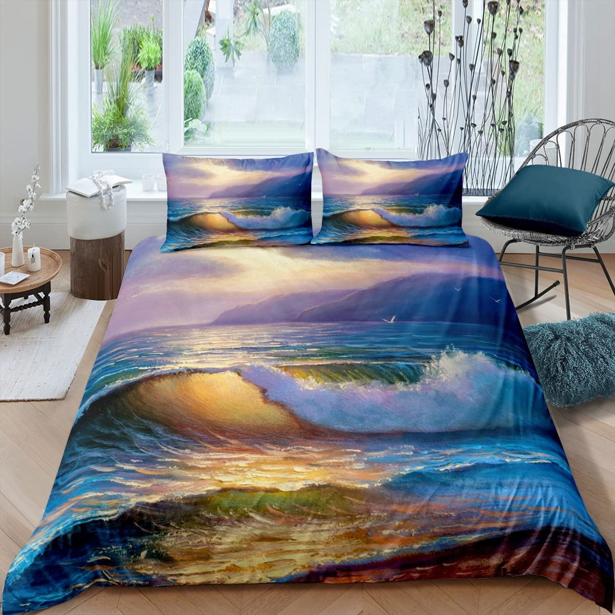 Ocean Wave Duvet Cover Set Full Size Waves Bedding Set Hawaiian ...