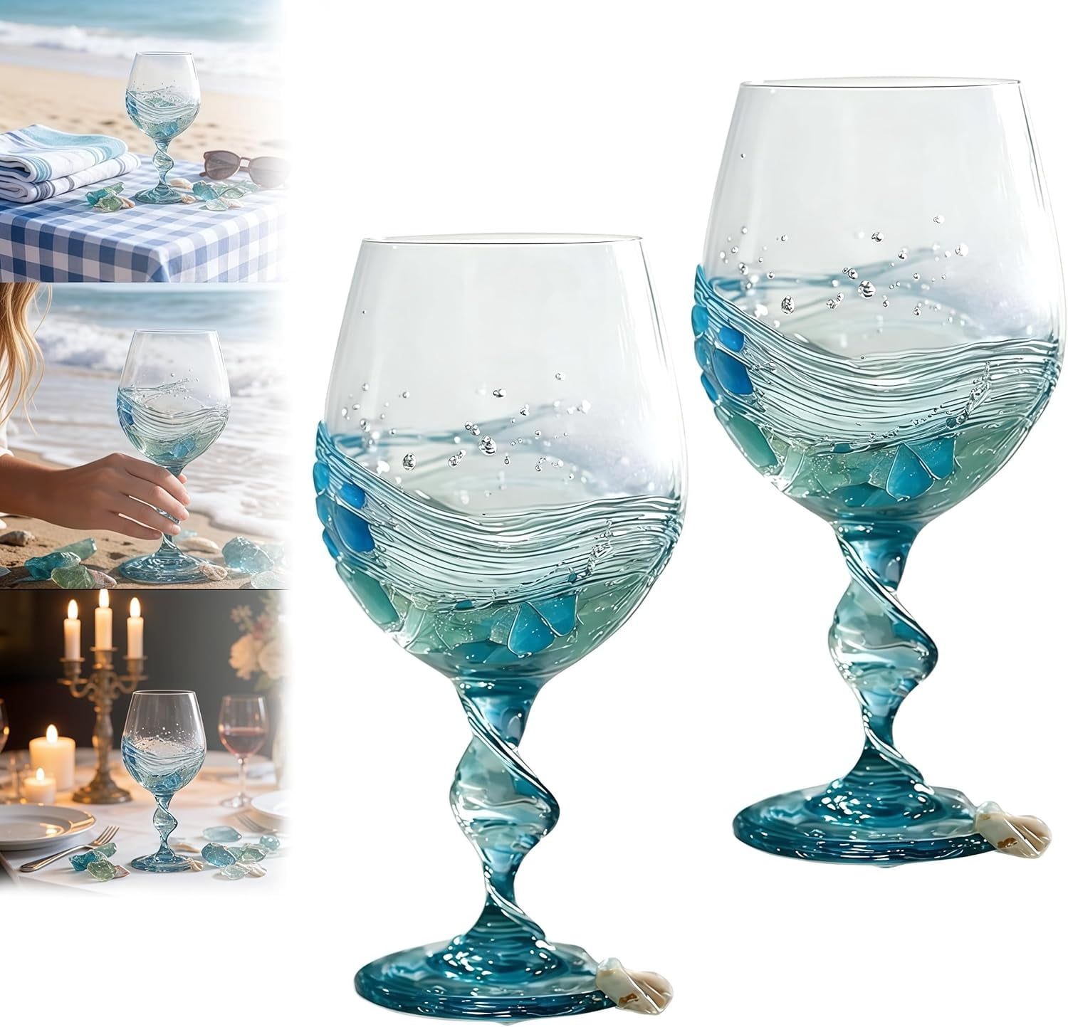 Ocean Wave Handcrafted Glass, Ocean Wave Sea Glass Wine Glass for Dates ...