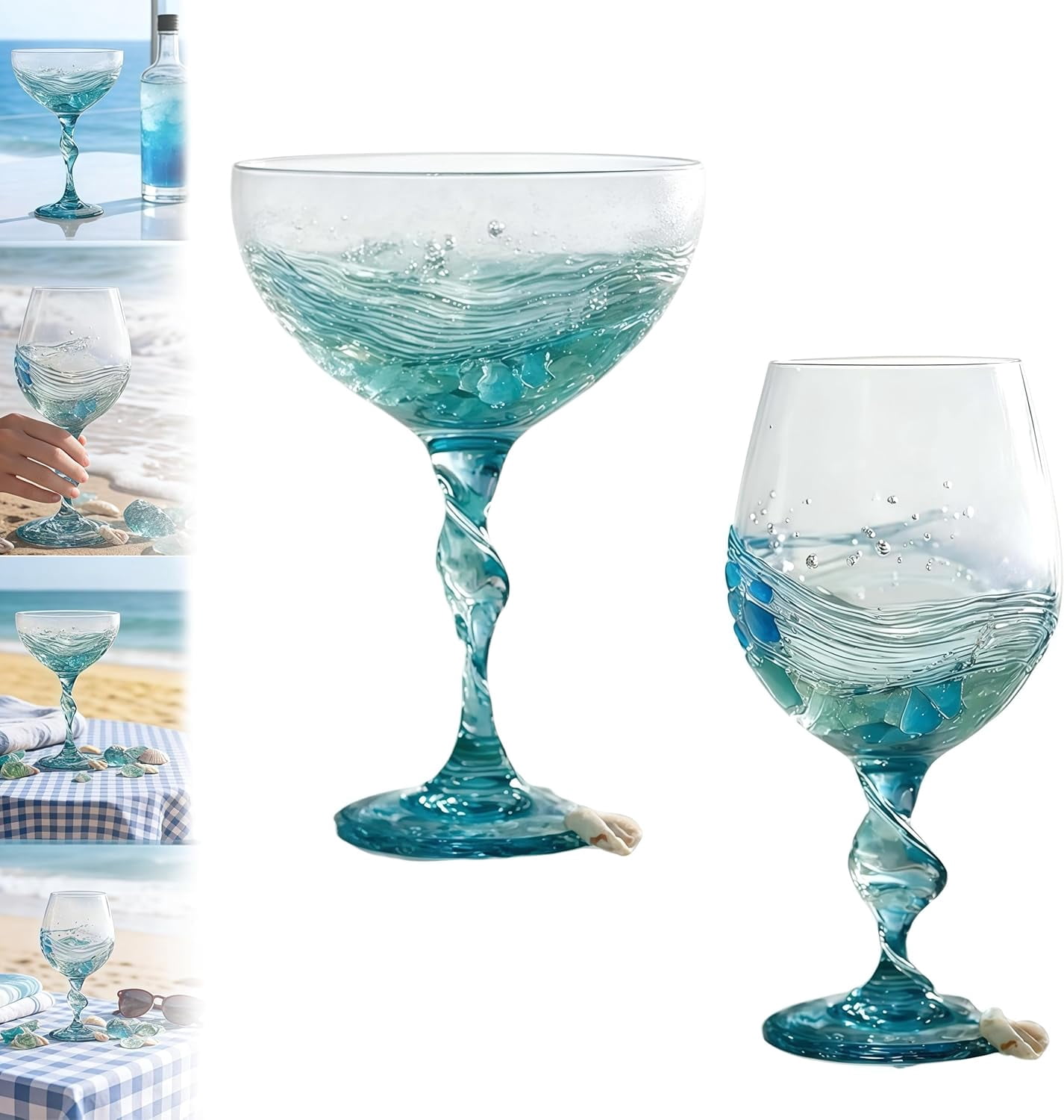 Ocean Wave Handcrafted Glass, Ocean Wave Sea Glass Wine Glass for Dates ...