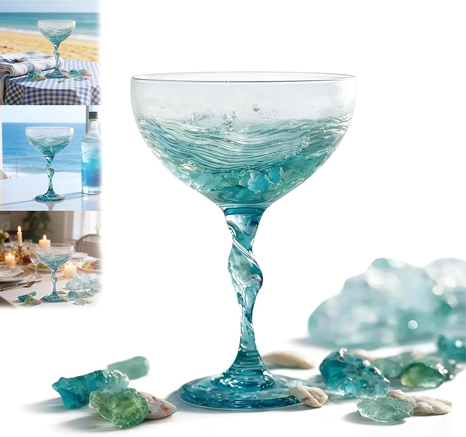 Ocean Wave Handcrafted Glass, Ocean Wave Sea Glass Wine Glass for Dates ...