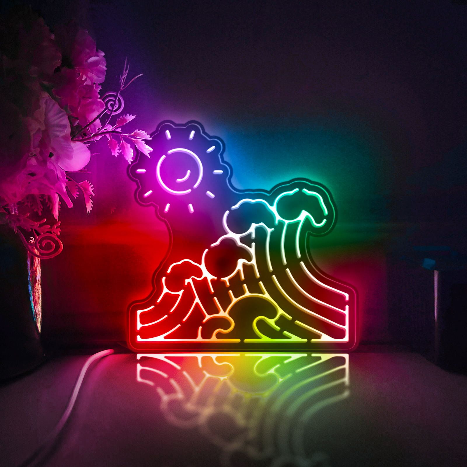Ocean Wave Led Light Box, Dimmable Neon-Like Light Signs USB Power for Wall Decor Bedroom ...