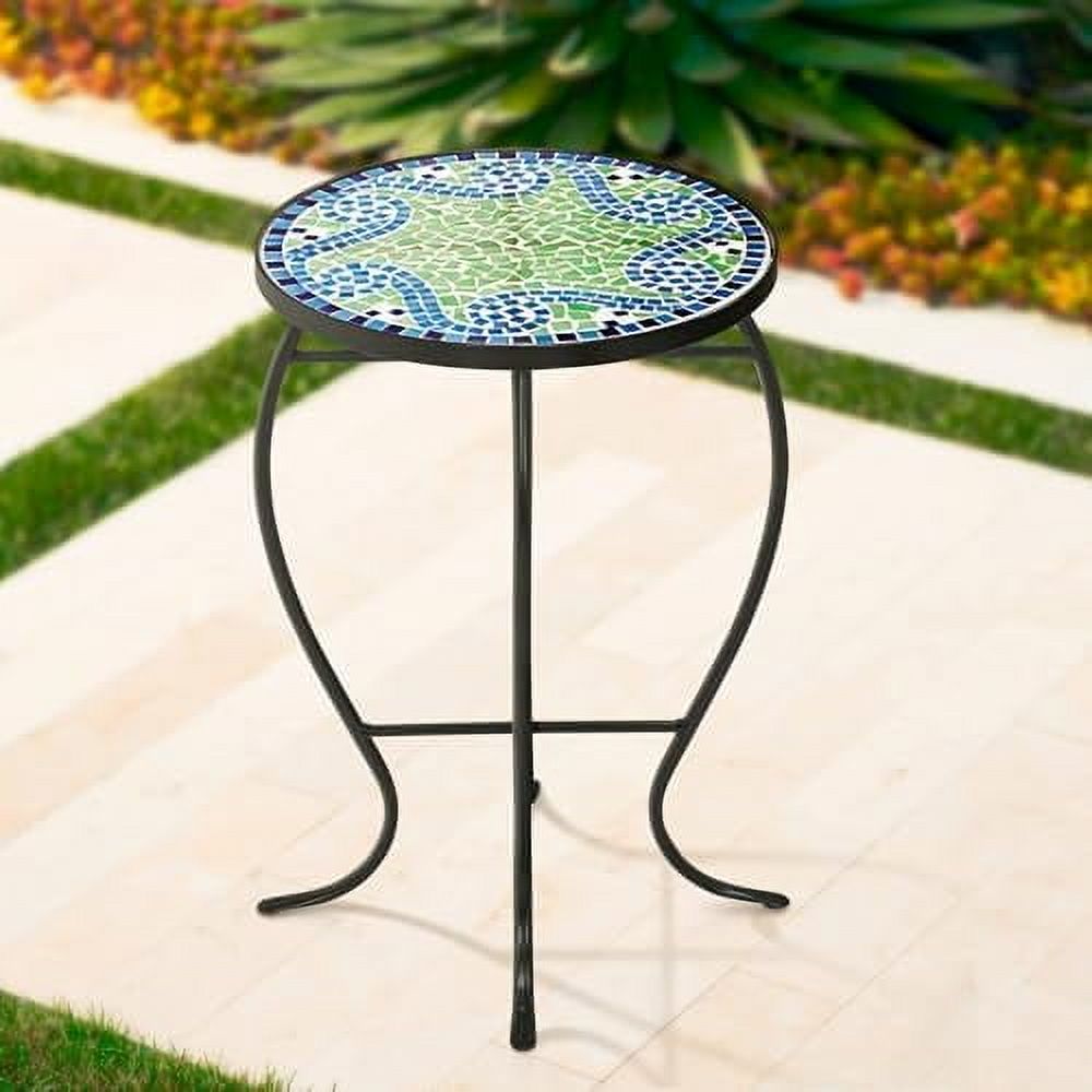 Ocean Wave Modern Industrial Black Iron Metal Round Outdoor Accent Side ...