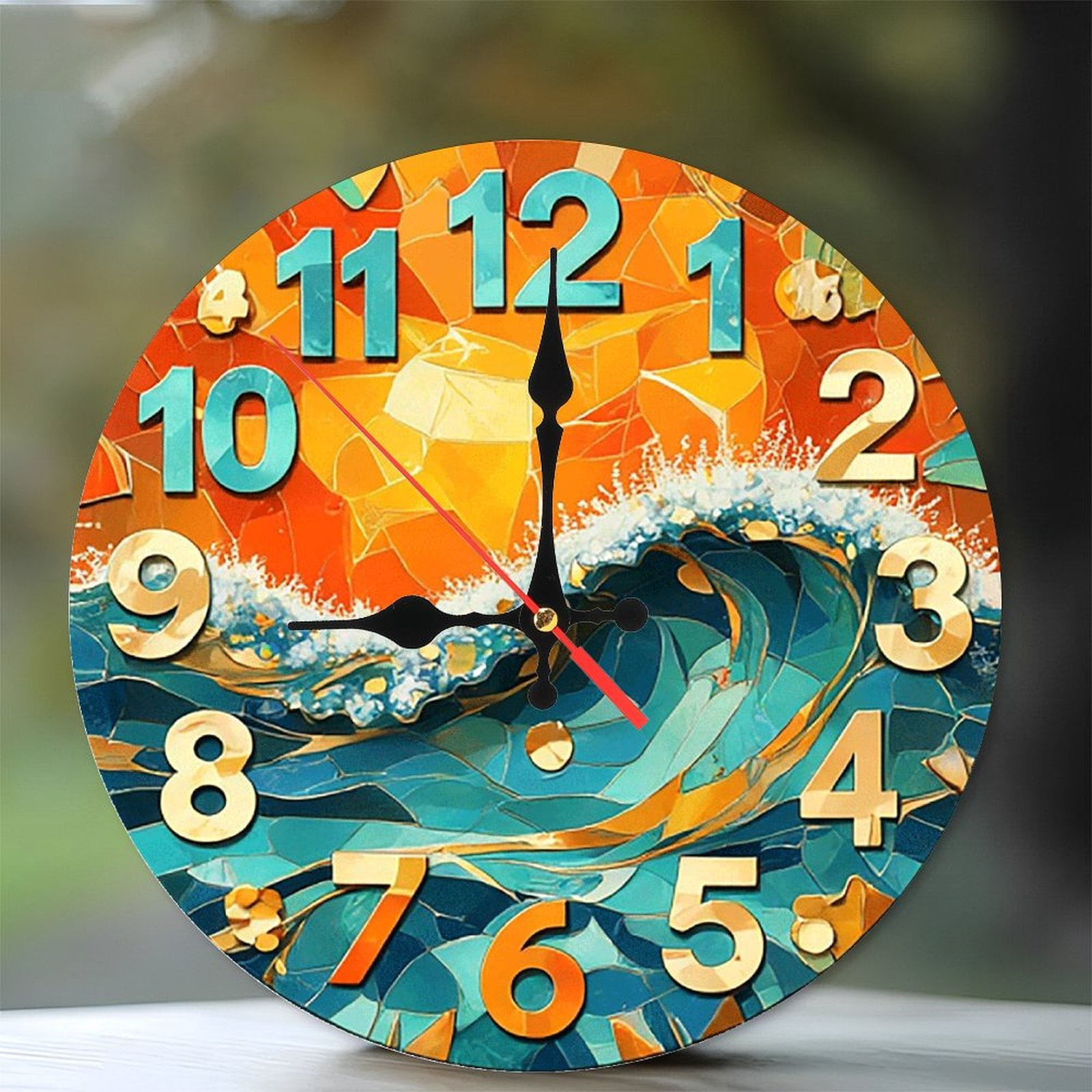 Ocean Wave Mosaic Wall Clock Home Decor 10-Inch Silent Wooden Wall ...