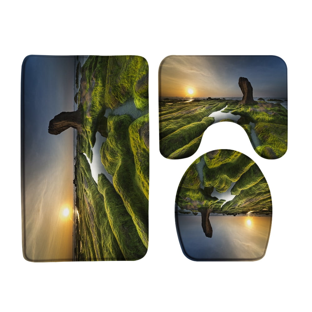 Ocean Wave Mountain Bathroom Rug Sets Sunset Sky Natural Scenery Bath ...
