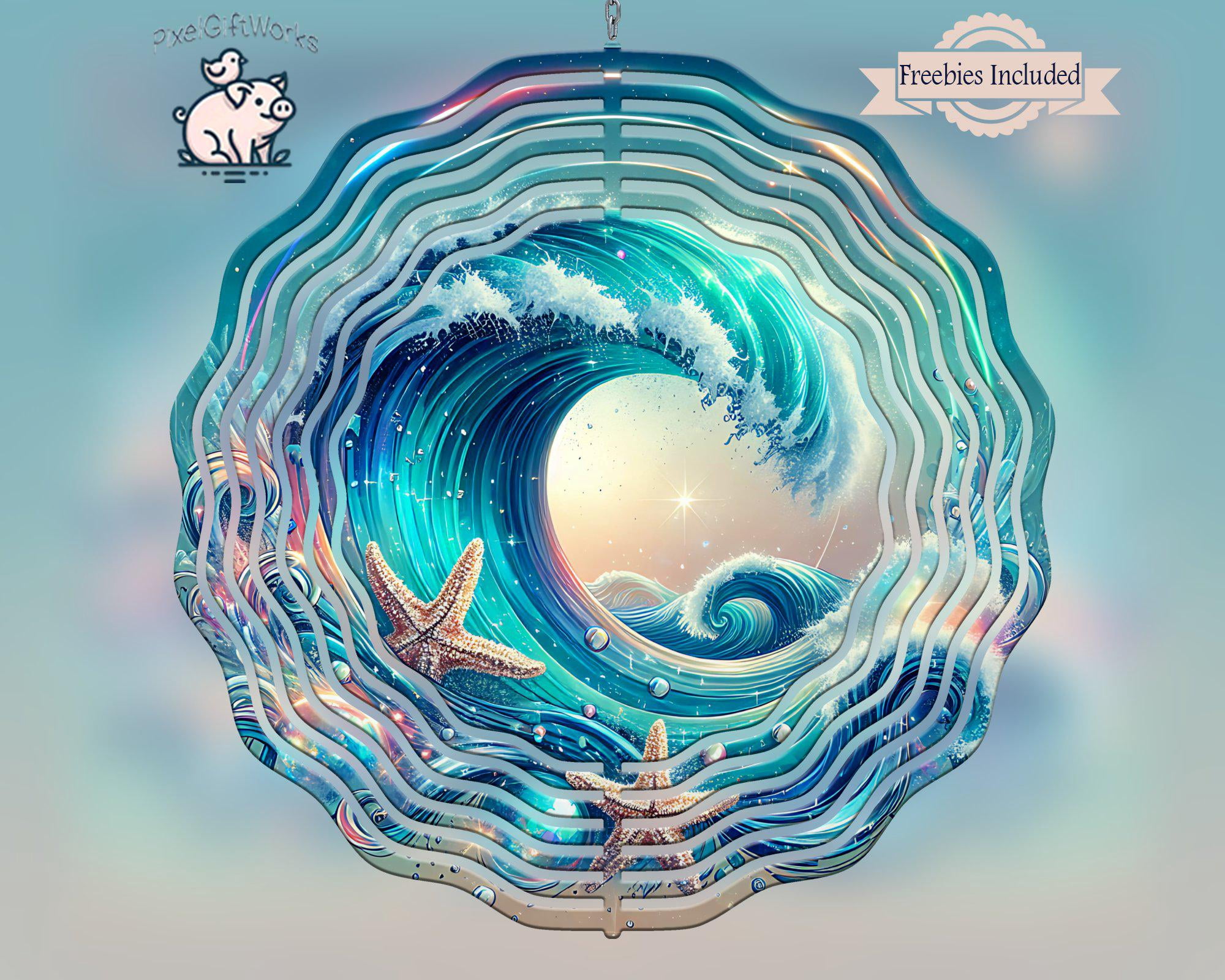 Ocean Wave Nautical 3D Wind Spinner Coastal Kinetic Garden Decor ...