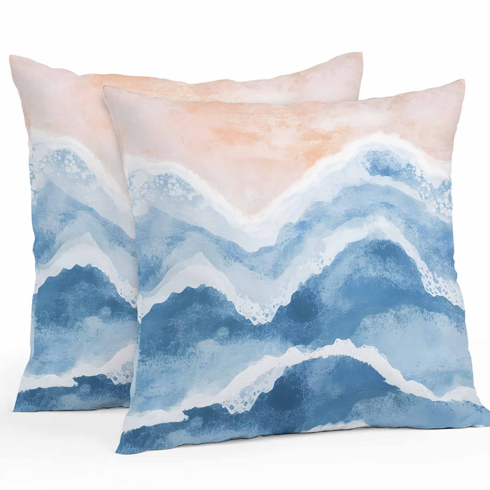 Ocean Wave Outdoor Pillow Covers Pack of 2 Lake Blue Gradient Beach ...