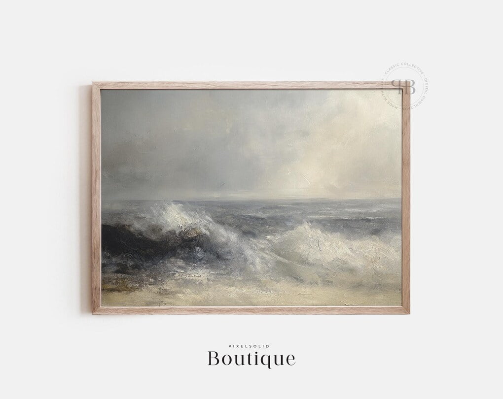 Ocean Wave Painting – Moody Seascape Wall Art, Coastal Digital Print ...