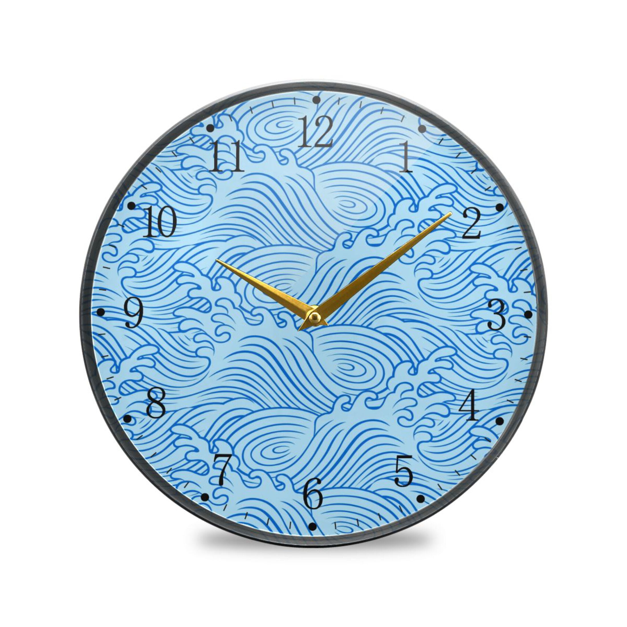 Ocean Wave Pattern Acrylic Wall Clocks Quiet Round Clock Battery ...