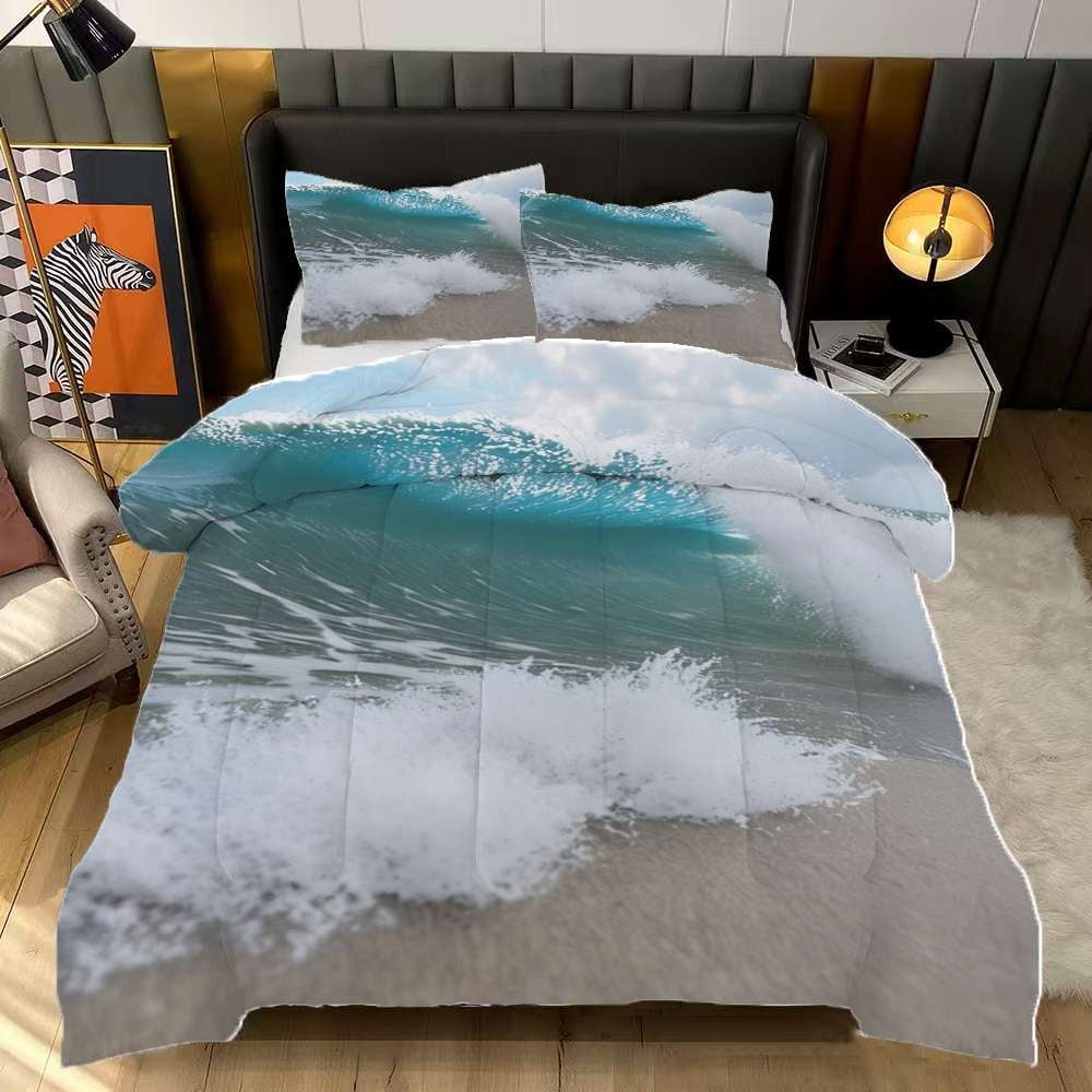 Ocean Wave Pattern Comforter Set Full Size Bedding Set For Travl ...