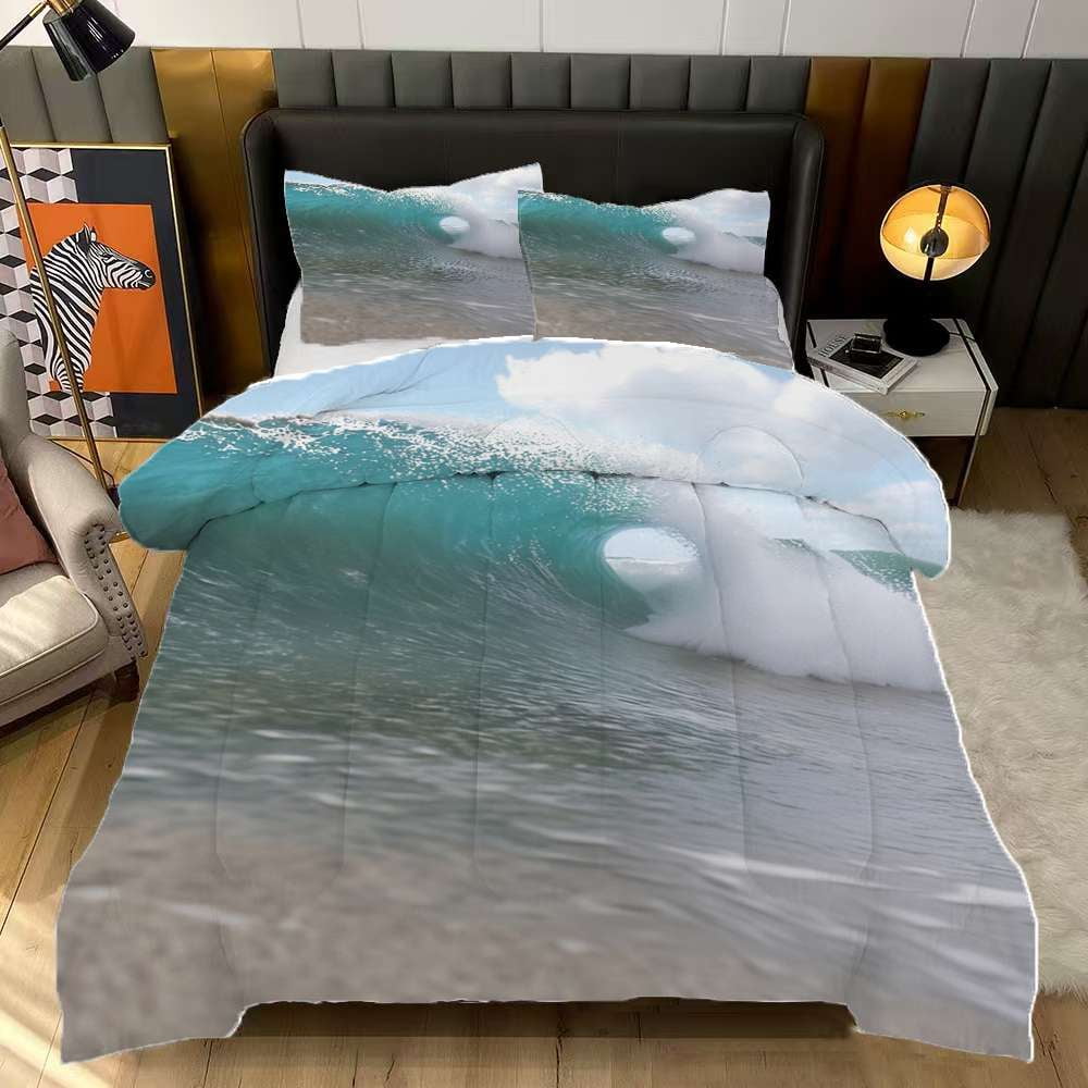 Ocean Wave Pattern Comforter Set Queen Size Bedding Set For Travl ...