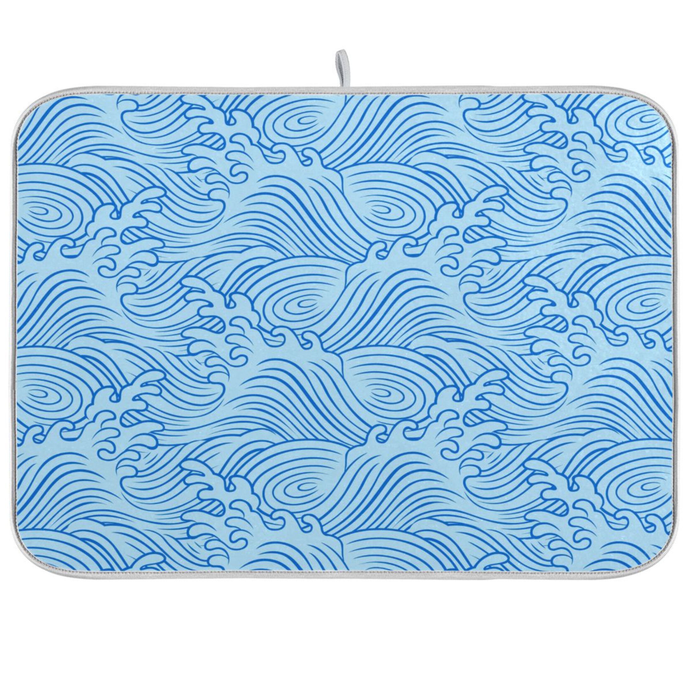 Ocean Wave Pattern Dish Drying Mat Microfiber Kitchen Mats Large ...