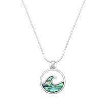 Round Shape Abalone Shell Pendant Necklace Rhodium Plated 17 Inch Snake ...