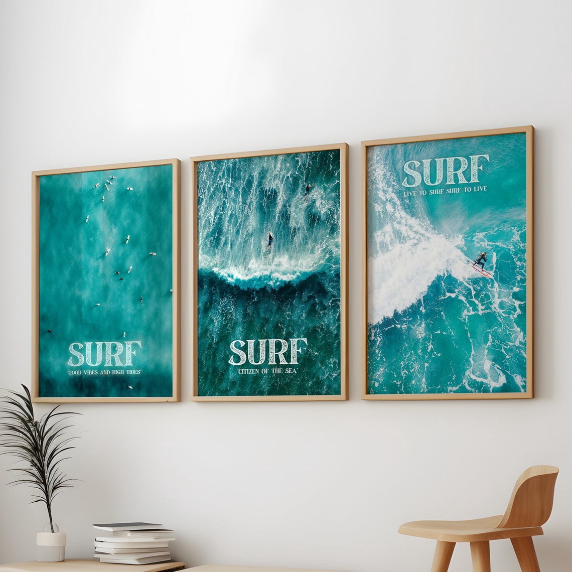 Ocean Wave Photography Surf Beach House Coastal Set 3 Stretched Canvas ...