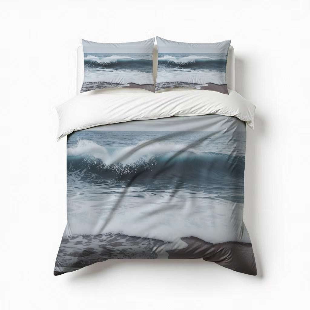 Ocean Wave Print Bedding Set 3 Pcs Soft Microfiber Quilt Cover For ...