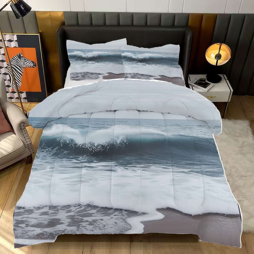 Ocean Wave Print Comforter Set Full Size Bedding Set For Travl Bedroom ...