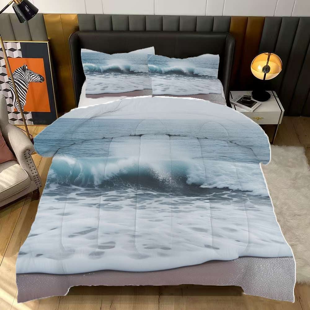 Ocean Wave Print Comforter Set Full Size Bedding Set For Travl Bedroom ...