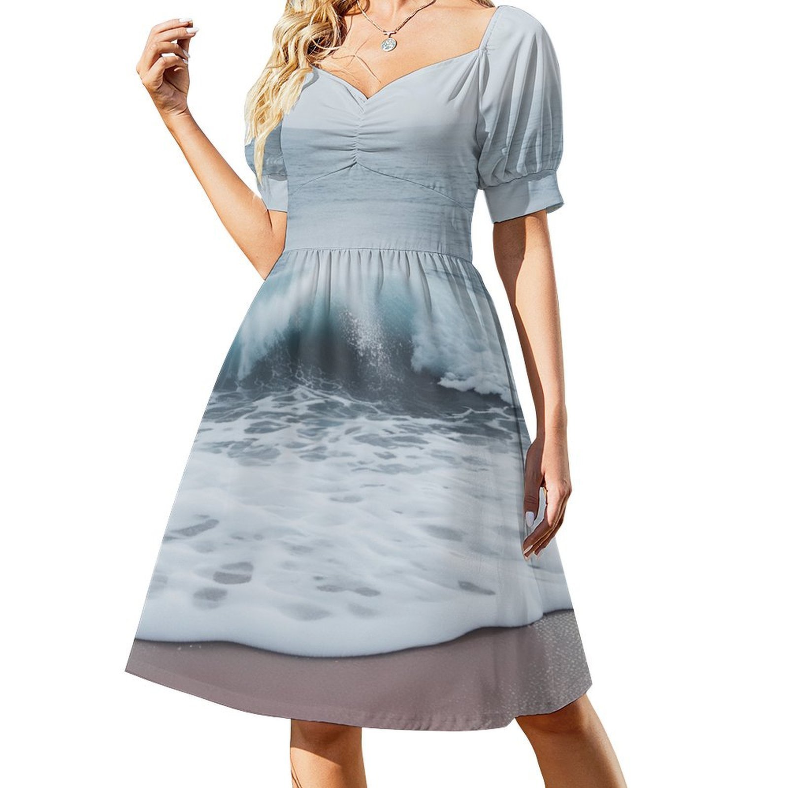 Ocean Wave Print Short Sleeve Dress Clothes Women's Summer Dress ...