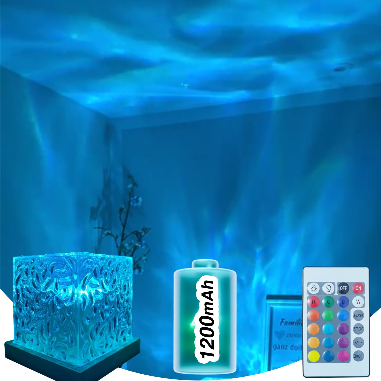 Ocean Wave Projector Light Cordless - Battery Operated Under Water Lamp ...