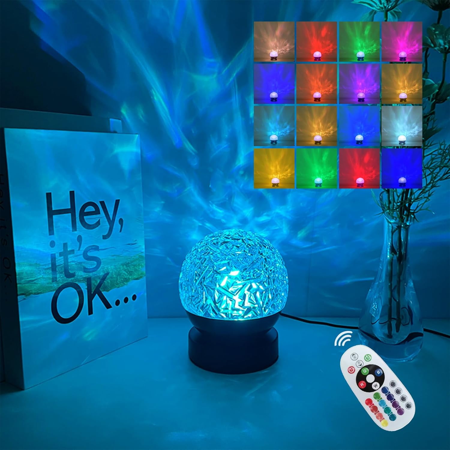 Ocean Wave Projector Night Light, Touch & Remote Control, USB 16 Colors ...