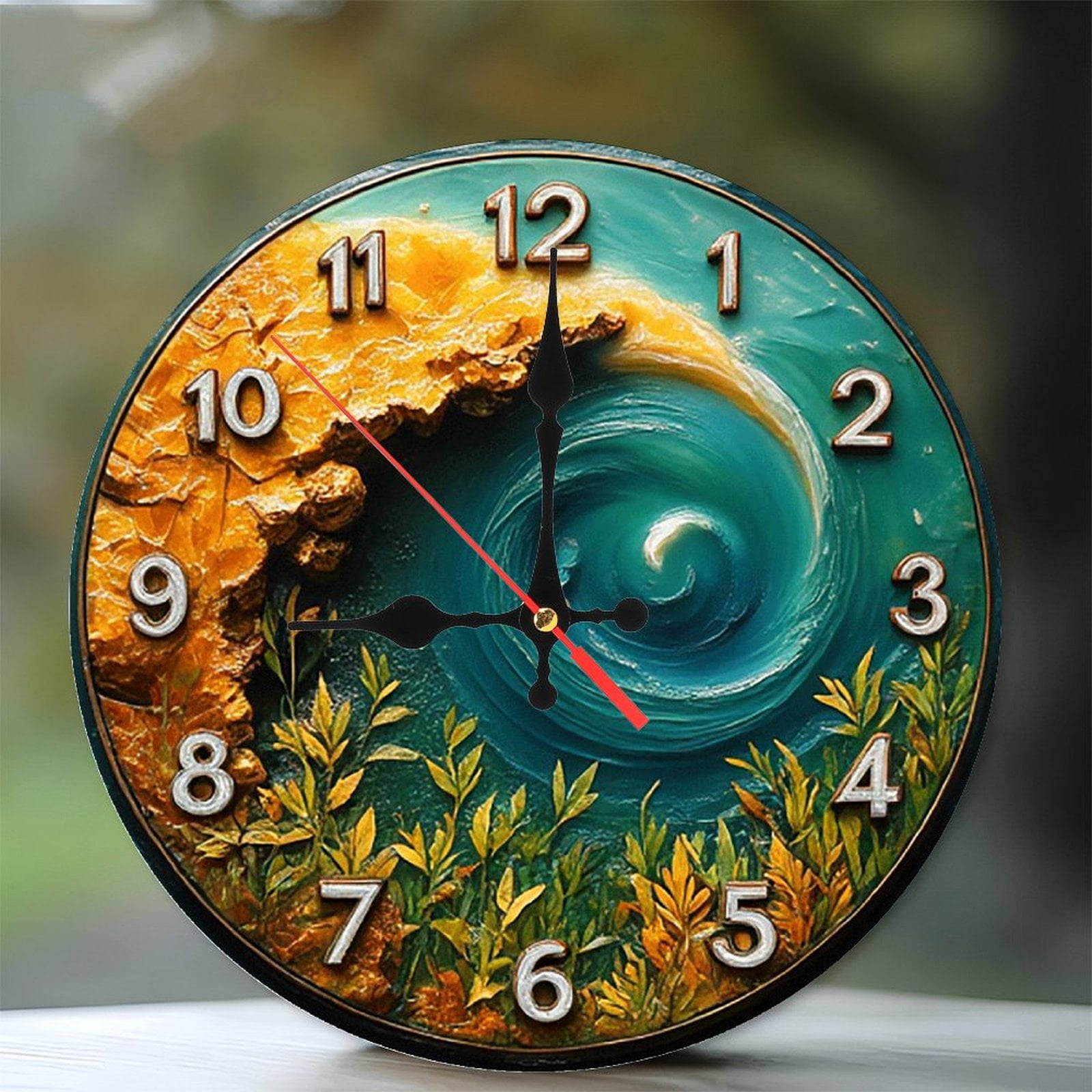 Ocean Wave Resin Clock Wall Art Home Decor 10-Inch Silent Wooden Wall ...