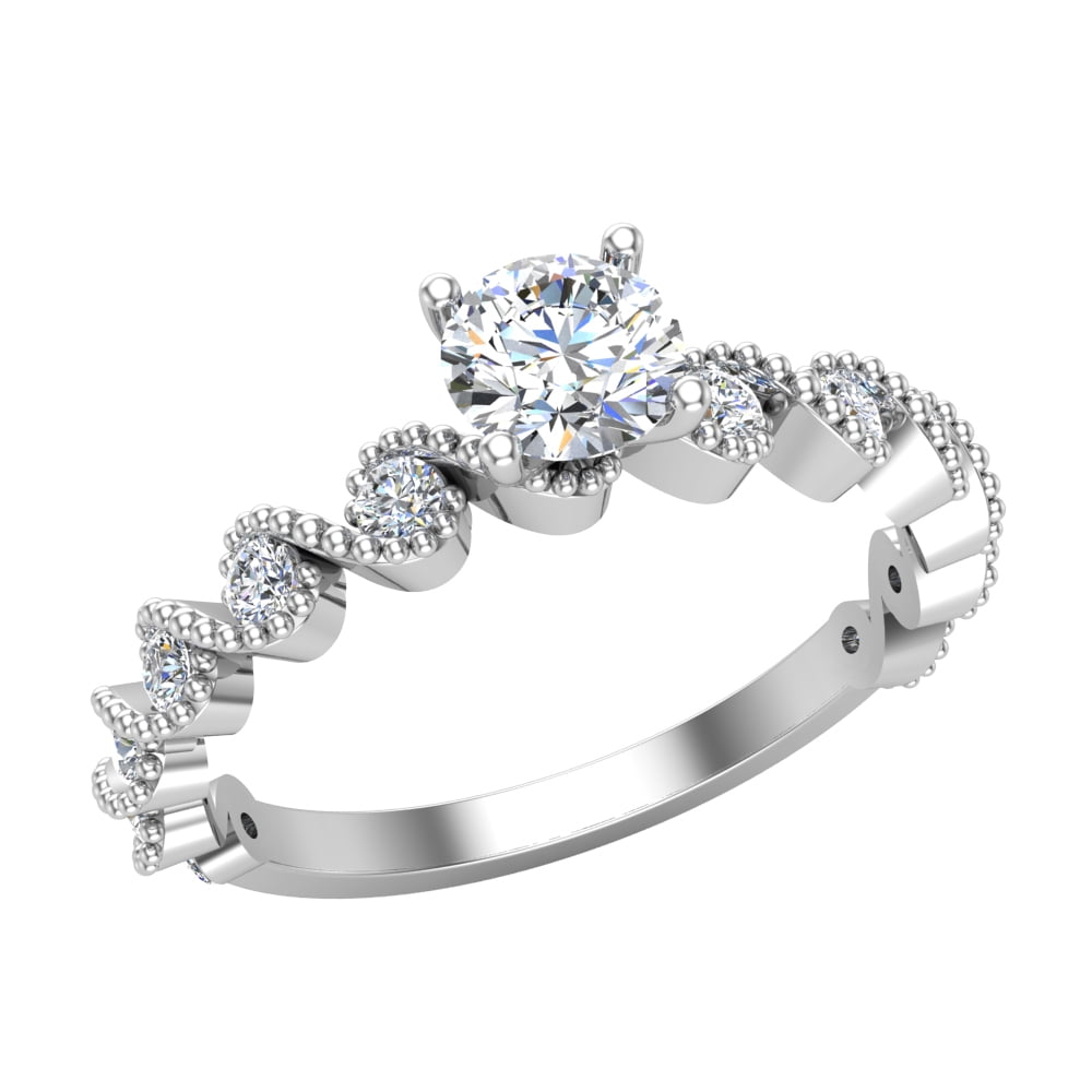 Ocean Wave Ripple Round Brilliant Diamond Ring 14K White Gold 0.70 CT ...