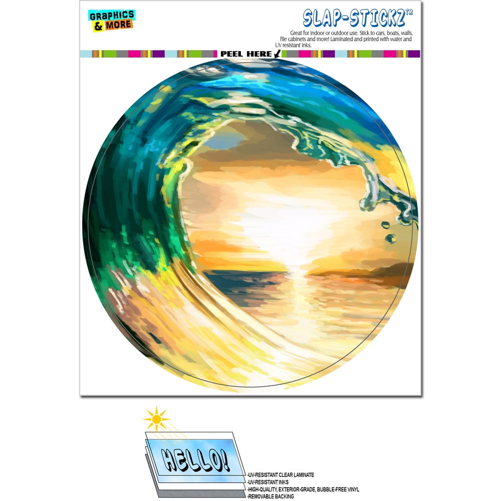 Ocean Wave Sea - Beach Sunset Circle SLAP-STICKZ(TM) Premium Sticker ...