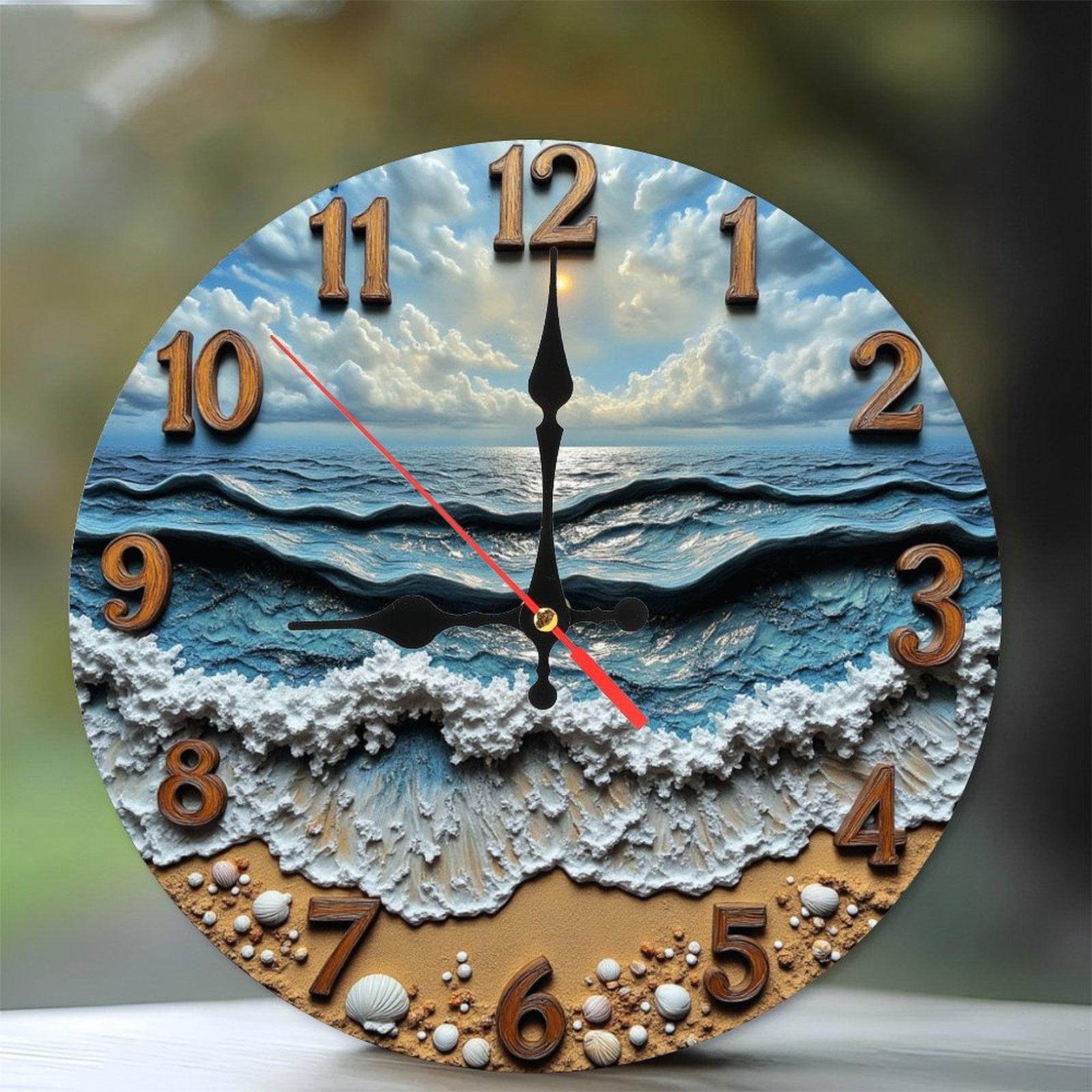 Ocean Wave Seascape Wall Clock Resin Art Decor 10-Inch Silent Wooden ...