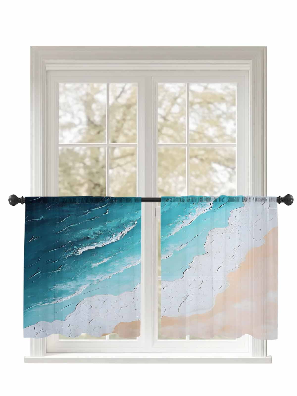 Ocean Wave Sheer Curtains 45 Inch Long 2 Panels, Summer Beach Blue ...
