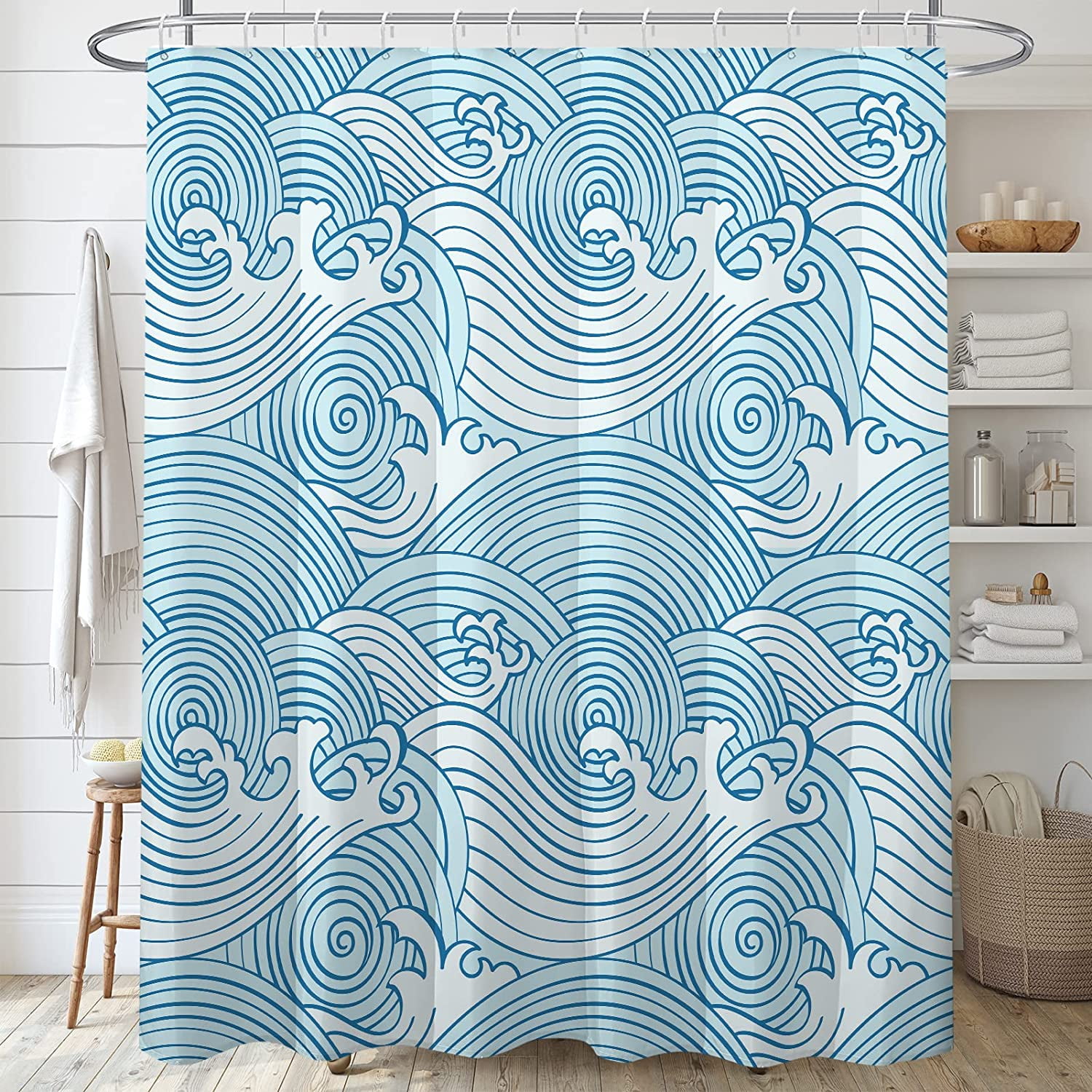 Ocean Wave Shower Curtain for Bathroom,Blue and White Shower Curtains ...