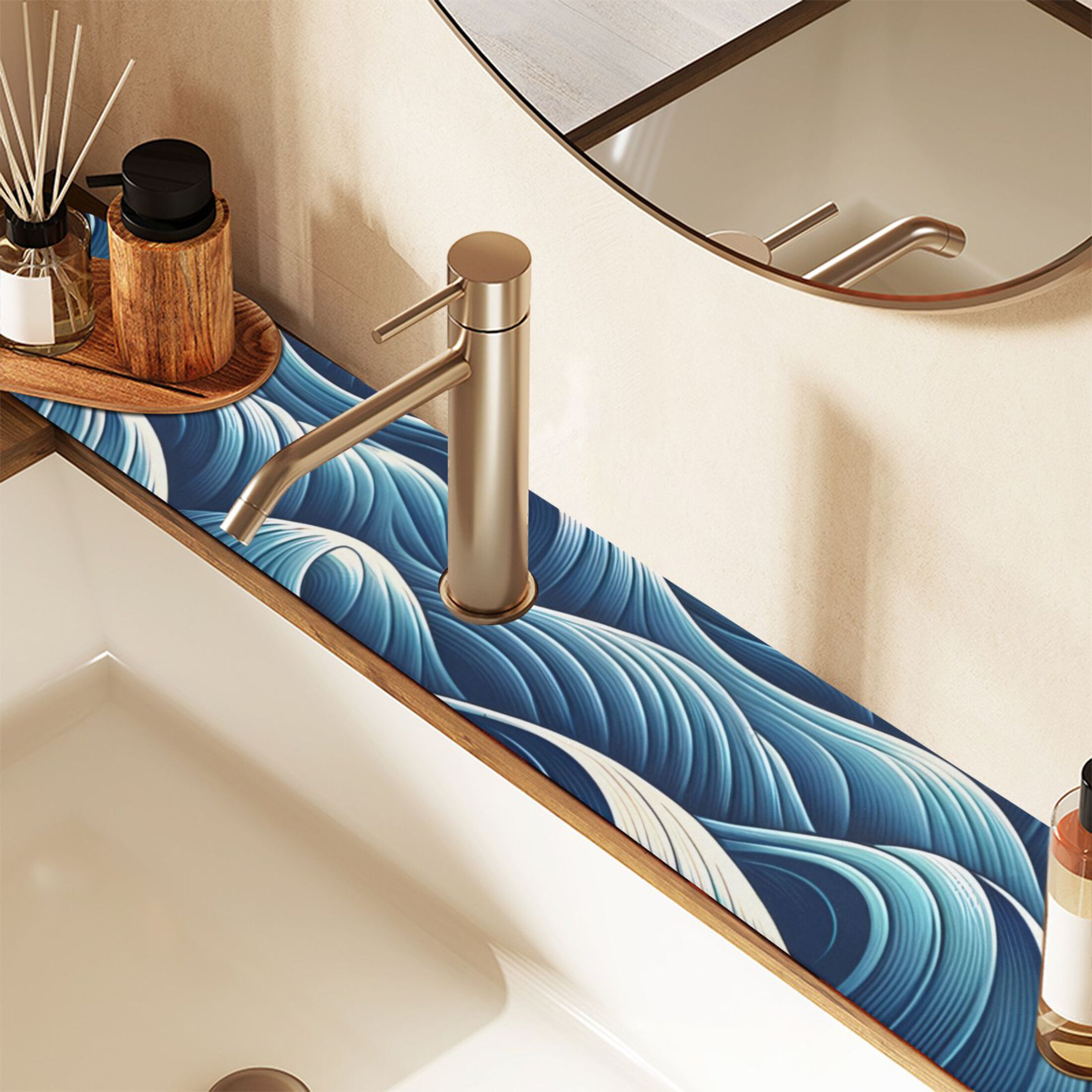 Ocean Wave Sink Splash Guard Faucet Drying Mat 30"x5.4" Absorbent Pad ...