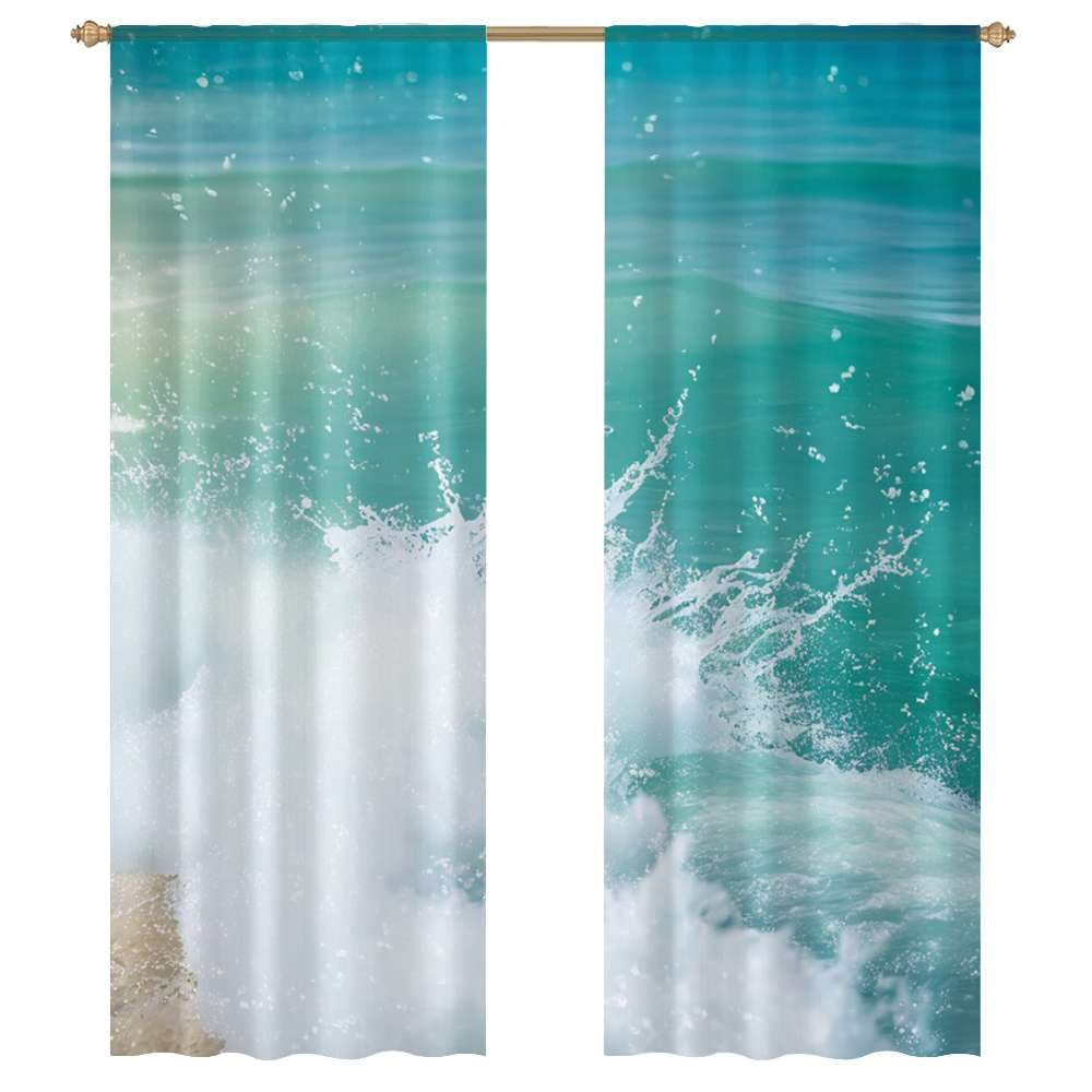 Ocean Wave Splash Tulle Curtains For Living Room Chiffon Sheer Voile ...
