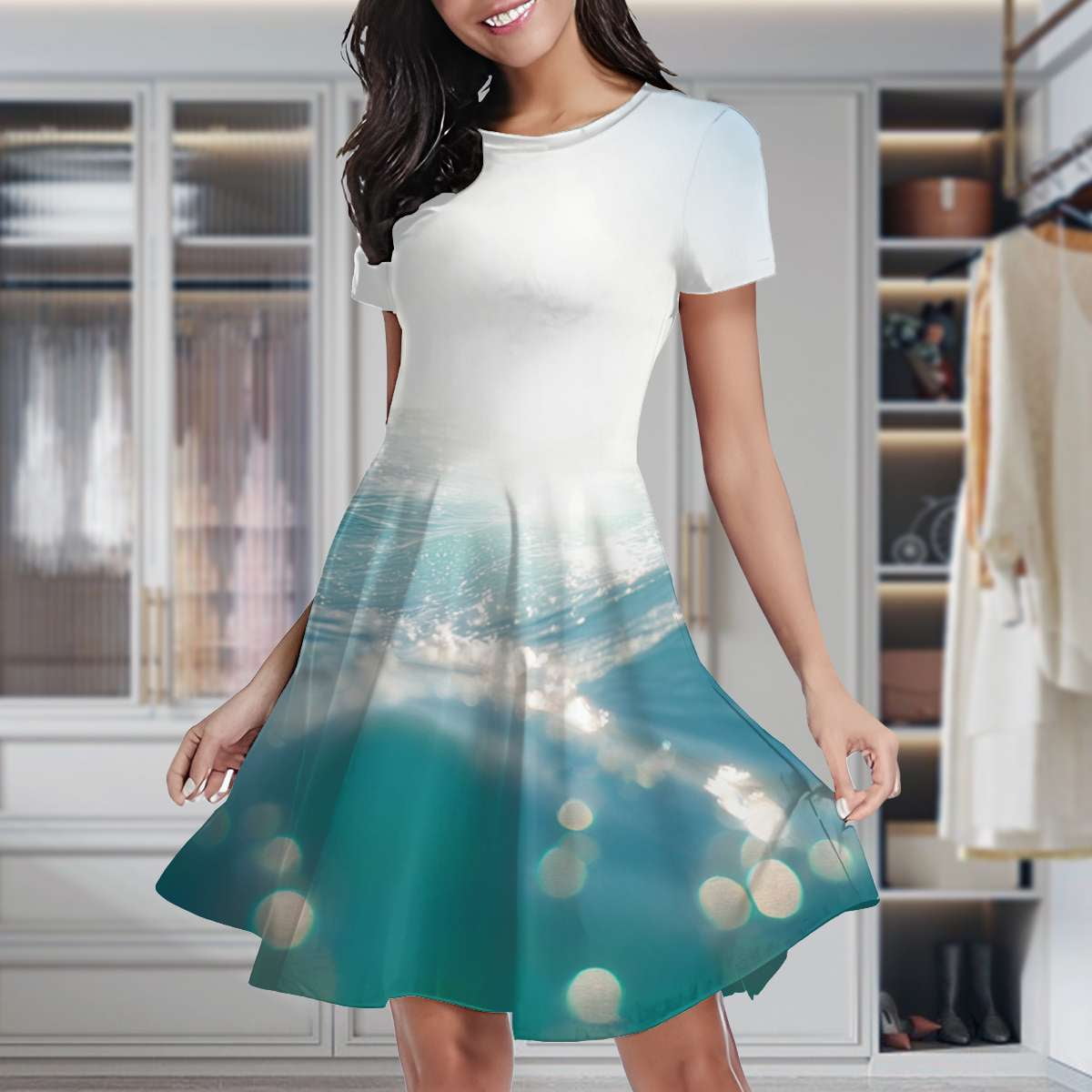 Ocean Wave Splash Women's Classic Swing Skater Dress Casual Work Party ...