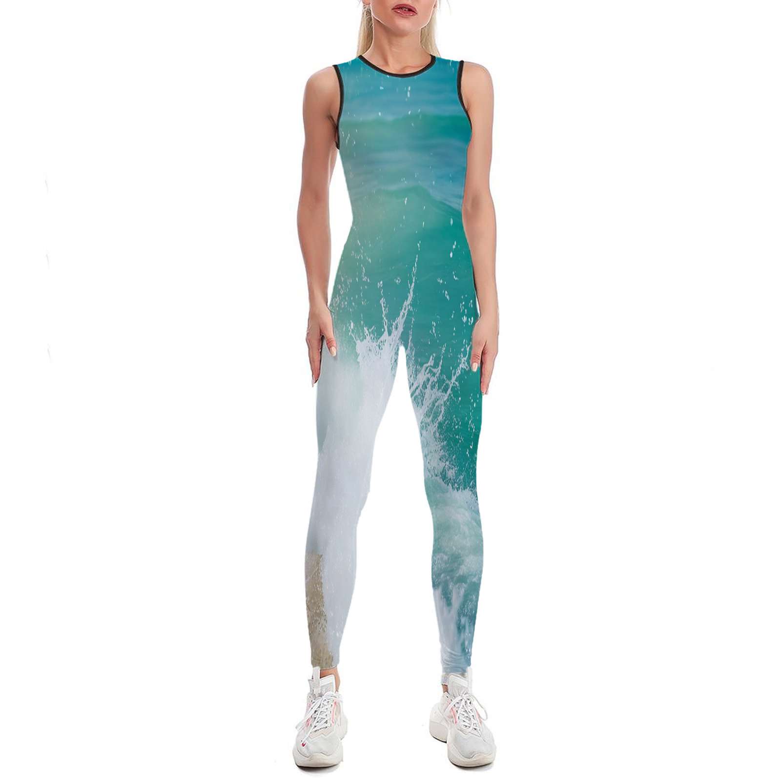 Ocean Wave Splash Women's One Piece Yoga Jumpsuits Leggings Playsuit ...