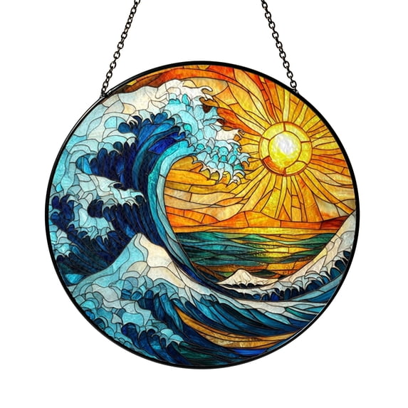 Ocean Wave Stained Glass Look Suncatcher, Decorative Coastal Window ...