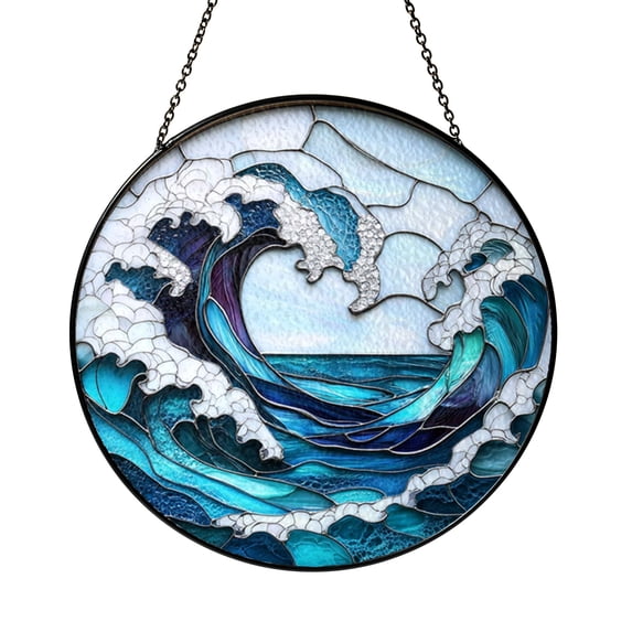 Ocean Wave Stained Glass Suncatcher, Coastal Nautical Decorative Window ...