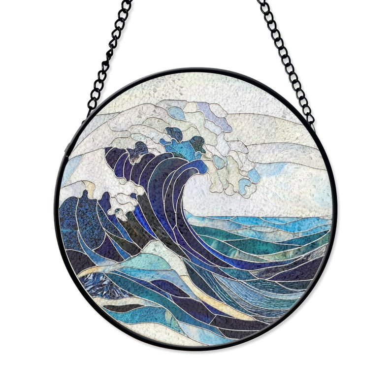 Ocean Wave Stained Glass Window Hanging with Stunning Sea and Surf ...