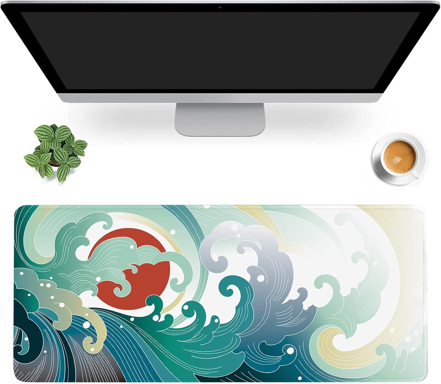 Ocean Wave & Sun Desk Mat Traditional Japanese Wave 35.4x15.75in ...