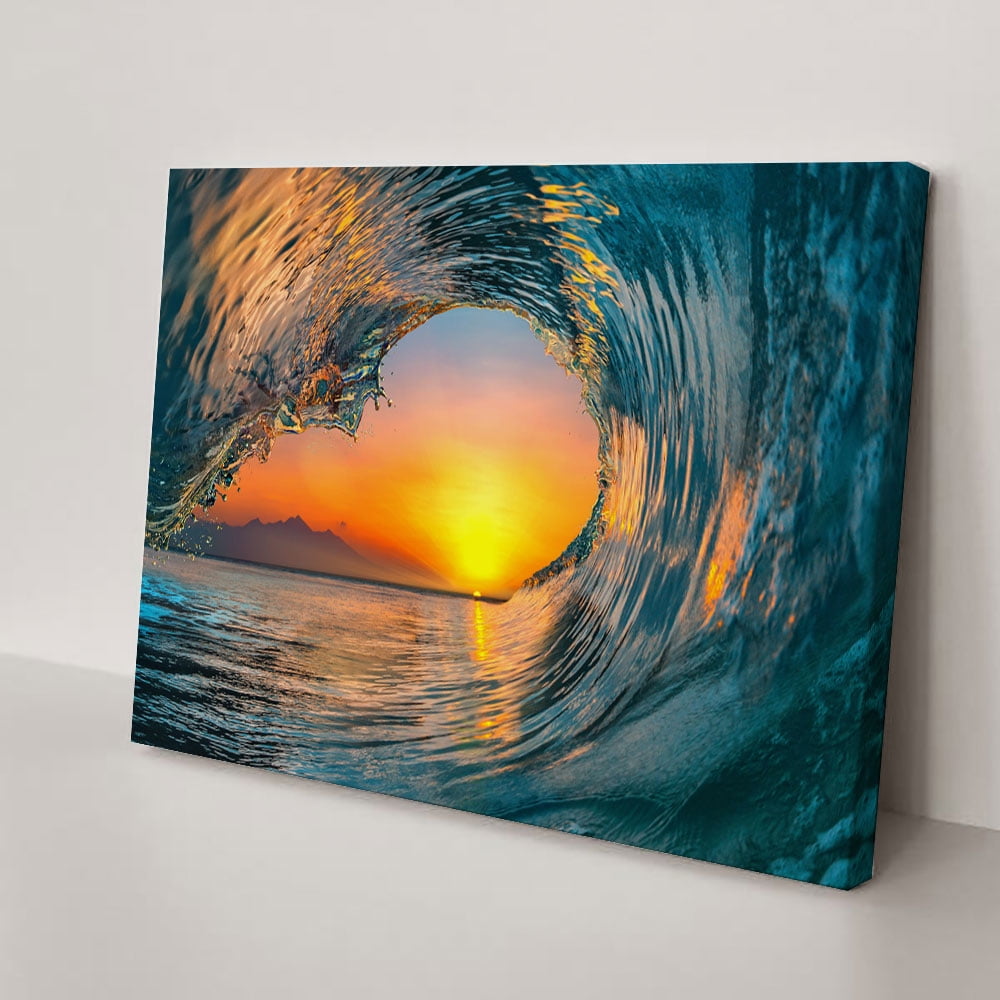 Ocean Wave Sunset Canvas Print Large Wall Art for Home Décor, Modern ...
