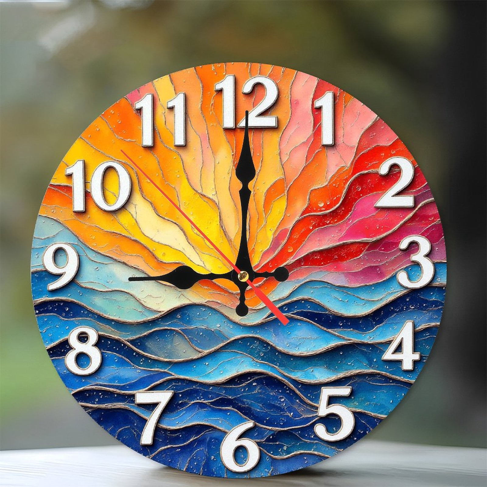 Ocean Wave Sunset Wall Clock Art Decor 10-Inch Silent Wooden Wall Clock ...