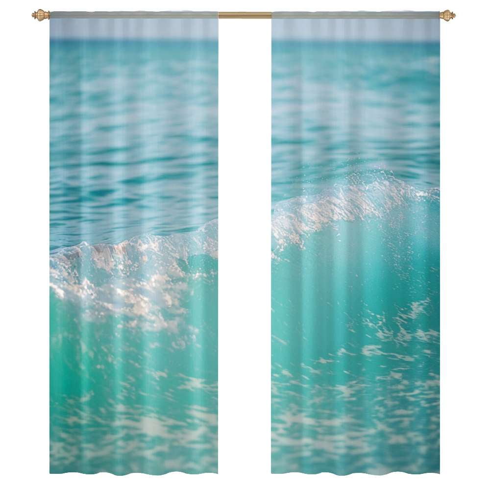 Ocean Wave Texture Sheer Voile Curtain Window Tulle Curtains For Living ...
