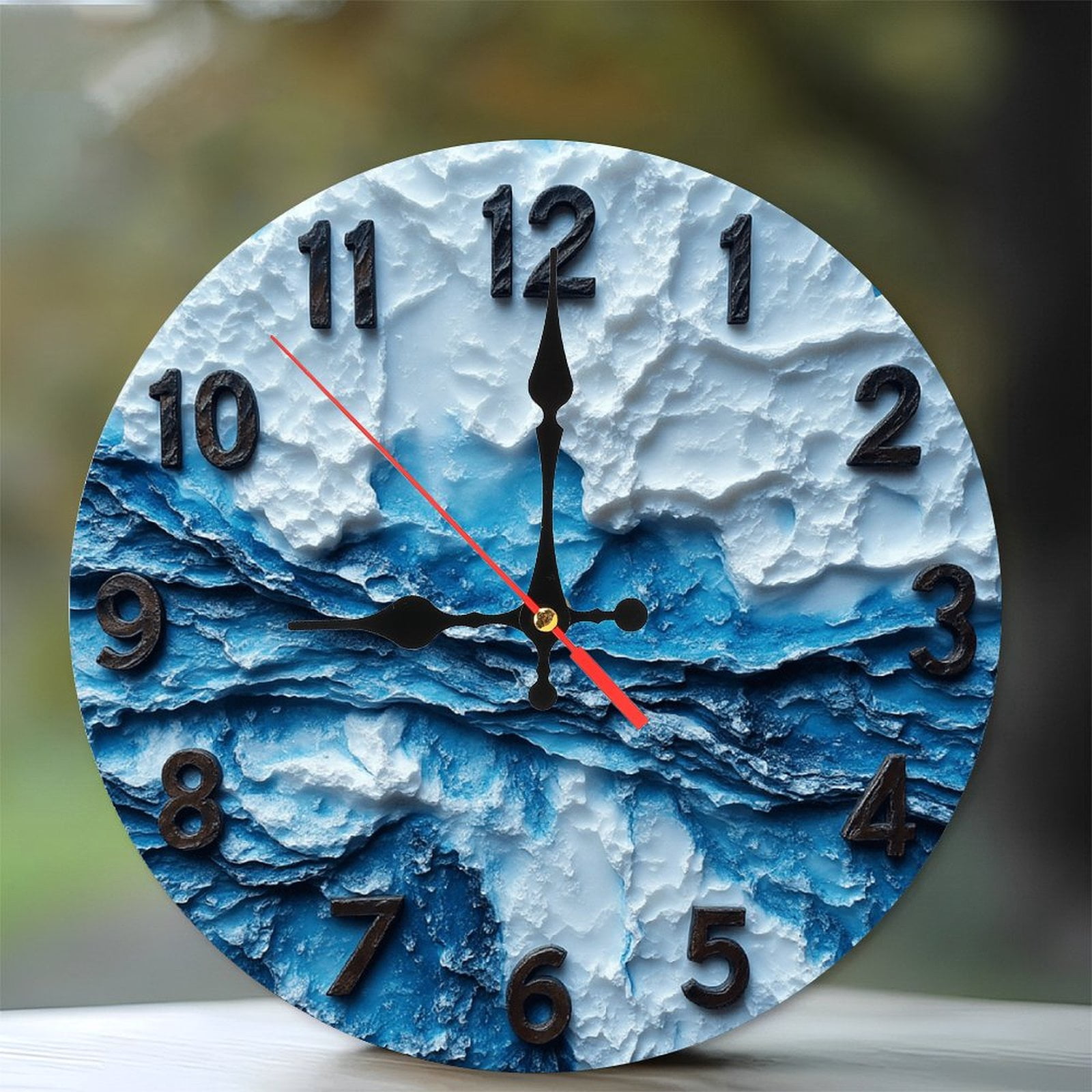 Ocean Wave Texture Wall Clock 10-Inch Silent Wooden Wall Clock, Battery ...