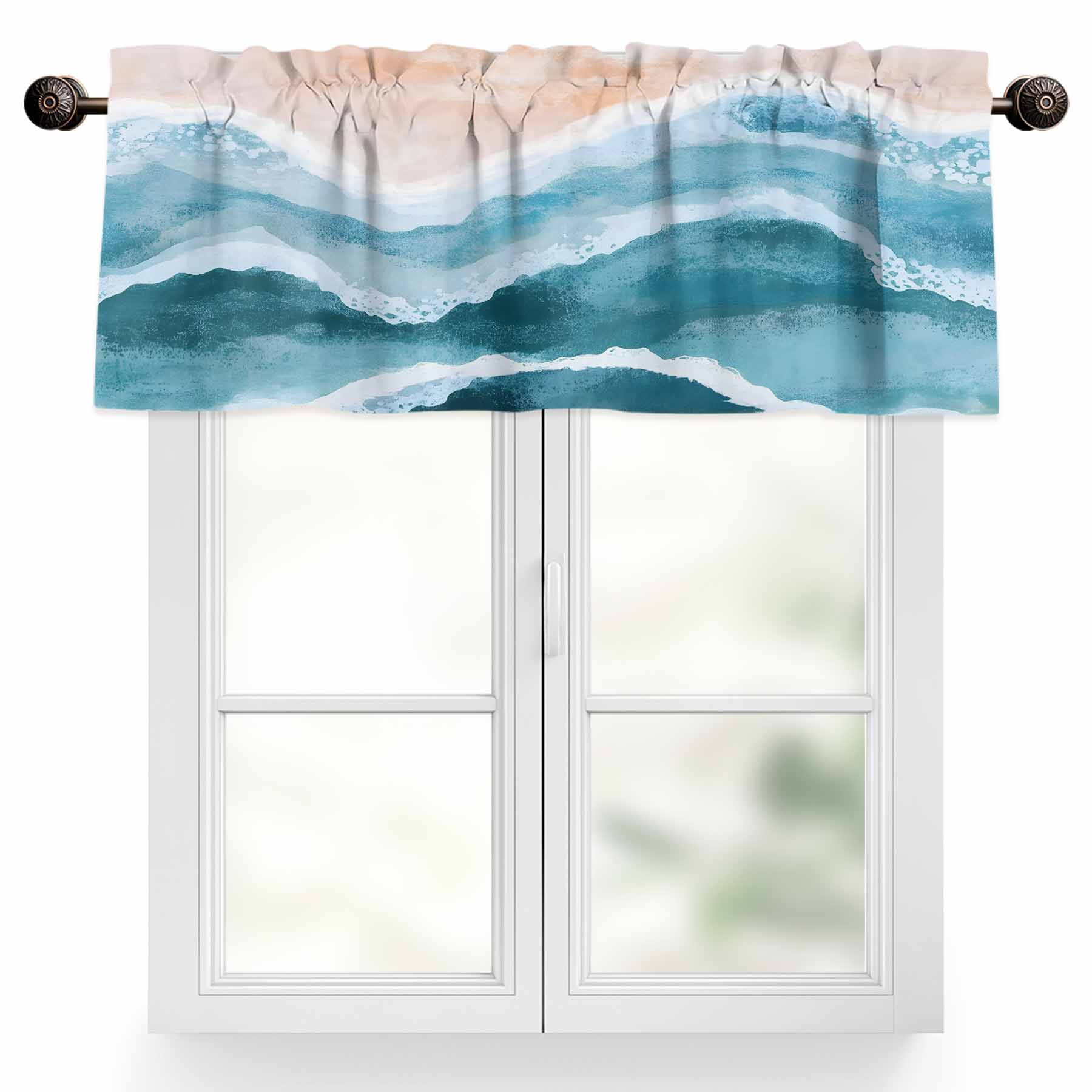 Ocean Wave Valances for Windows, 60 x 18in, Blue Gradient Beach Boho ...